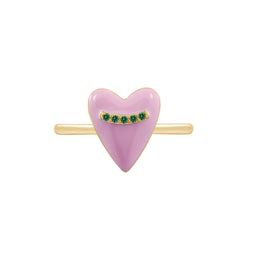 KIERA 14K Yellow Gold Clad Sterling Silver Pink Puffy Heart Enamel Ring ...